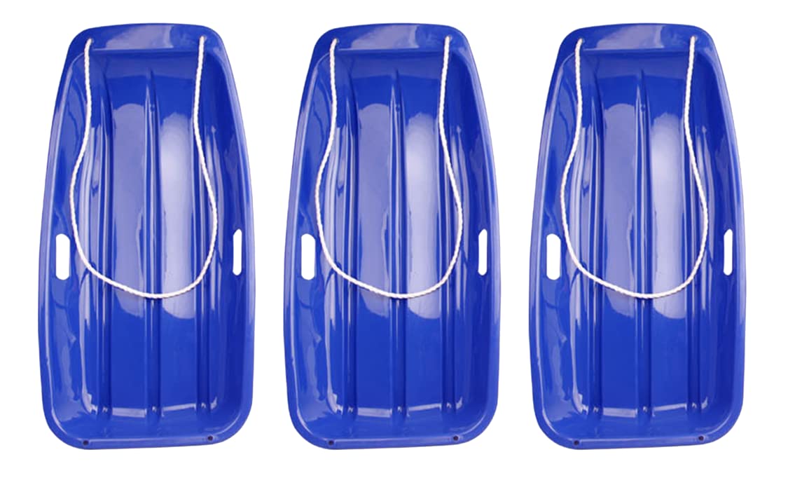 Kingmys Outdoor Slippery Plastic Toboggan Snow Sled, 35”x18”x4.2” (Blue 3pc)