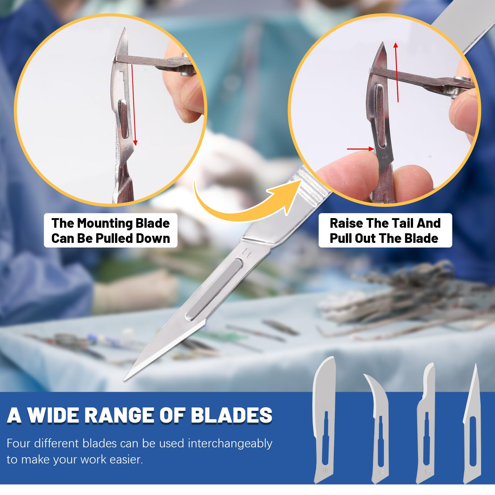 Glarks 42Pcs Surgical Grade Blade with Handle Kit, 40Pcs #10#11#12#15 Disposable Surgical Blade Sterile Scalpel Blade with 2Pcs #3 Scalpel Knife Handle for Biology Lab Anatomy, Practicing Cutting