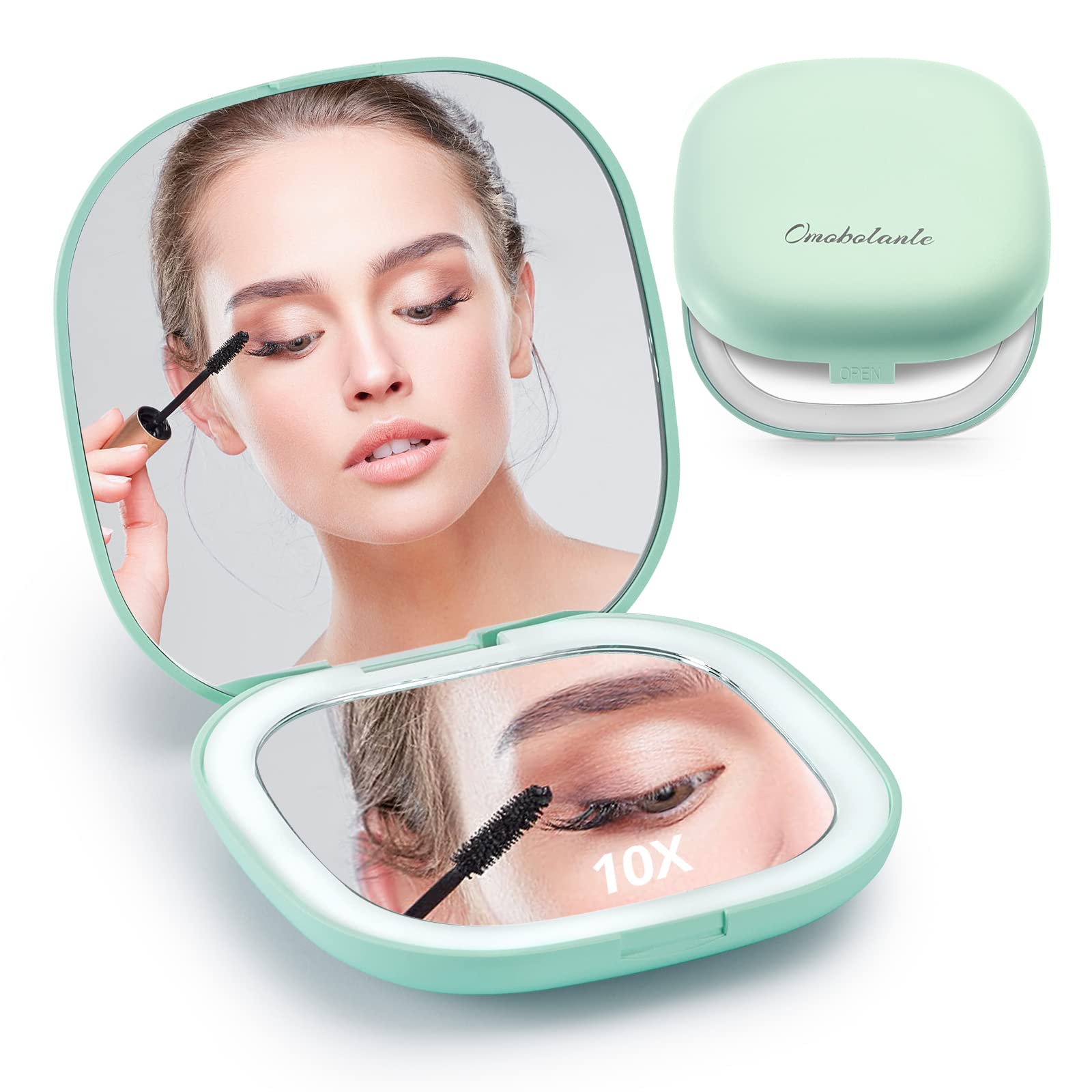 Omobolanle LED Vanity Mirror,10X Magnifying Mirror with Lights,Compact Portable Folding Handheld Travel Makeup Mirror with Lights,Gift for Girl Friend,Mother,Daughter Black