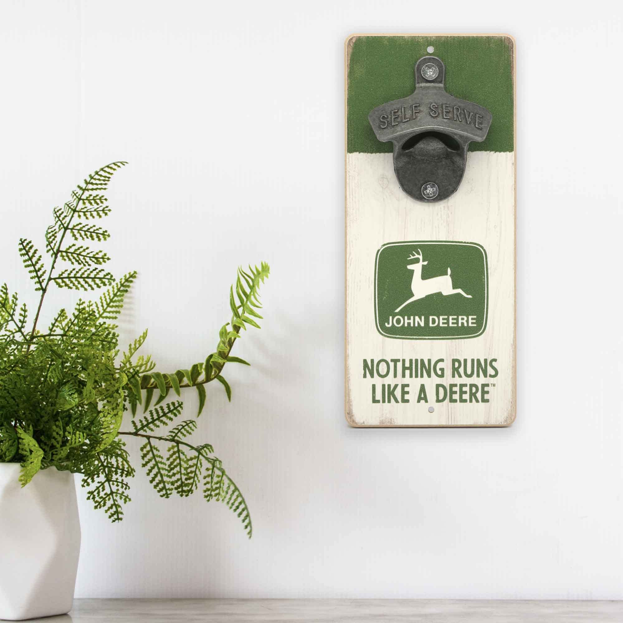 John Deere Wall Bottle Opener - Vintage John Deere Bottle Opener Made with Wood and Cast Metal - Nothing Runs Like a Deere
