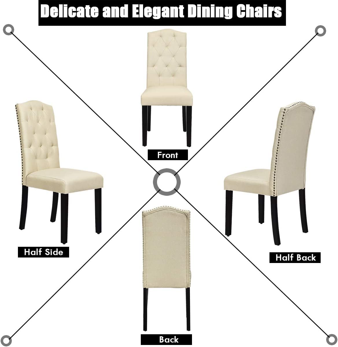 ERGOMASTER Dining Chairs Set of 4 Adjustable Parsons Chairs Anti-Slip Foot Dining-Chair Fabric Kitchen Chair with Solid Wood Legs - Beige