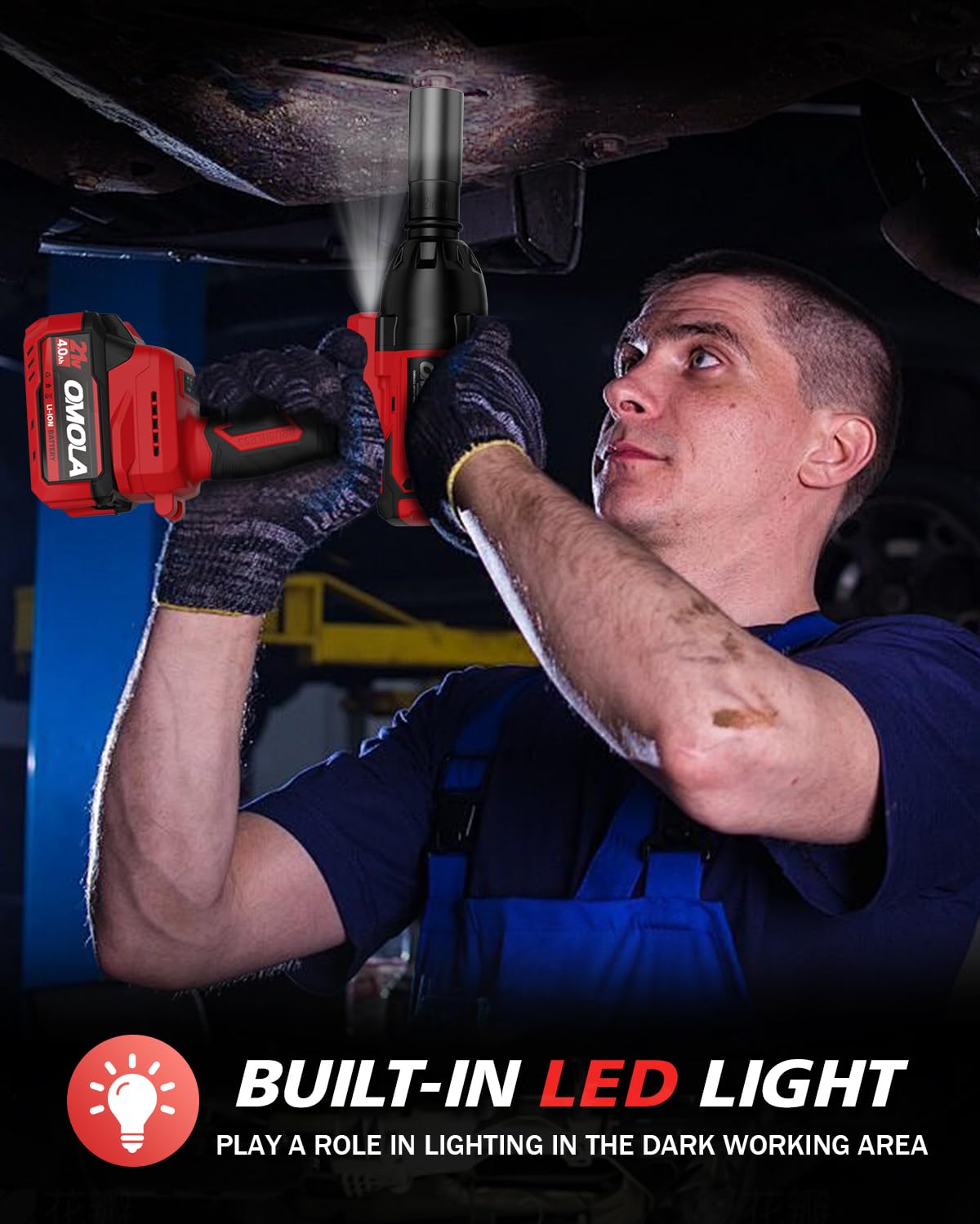 OMOLA Cordless Impact Wrench,1/2 impact gun,700 Ft-lb(950NM) High Torque 3200 RPM,with a 15C 21V 4.0Ah Li-Ion Battery, Fast Charger,Brushless motor,4 Sockets,Electric Impact Wrench for Car Truck RV
