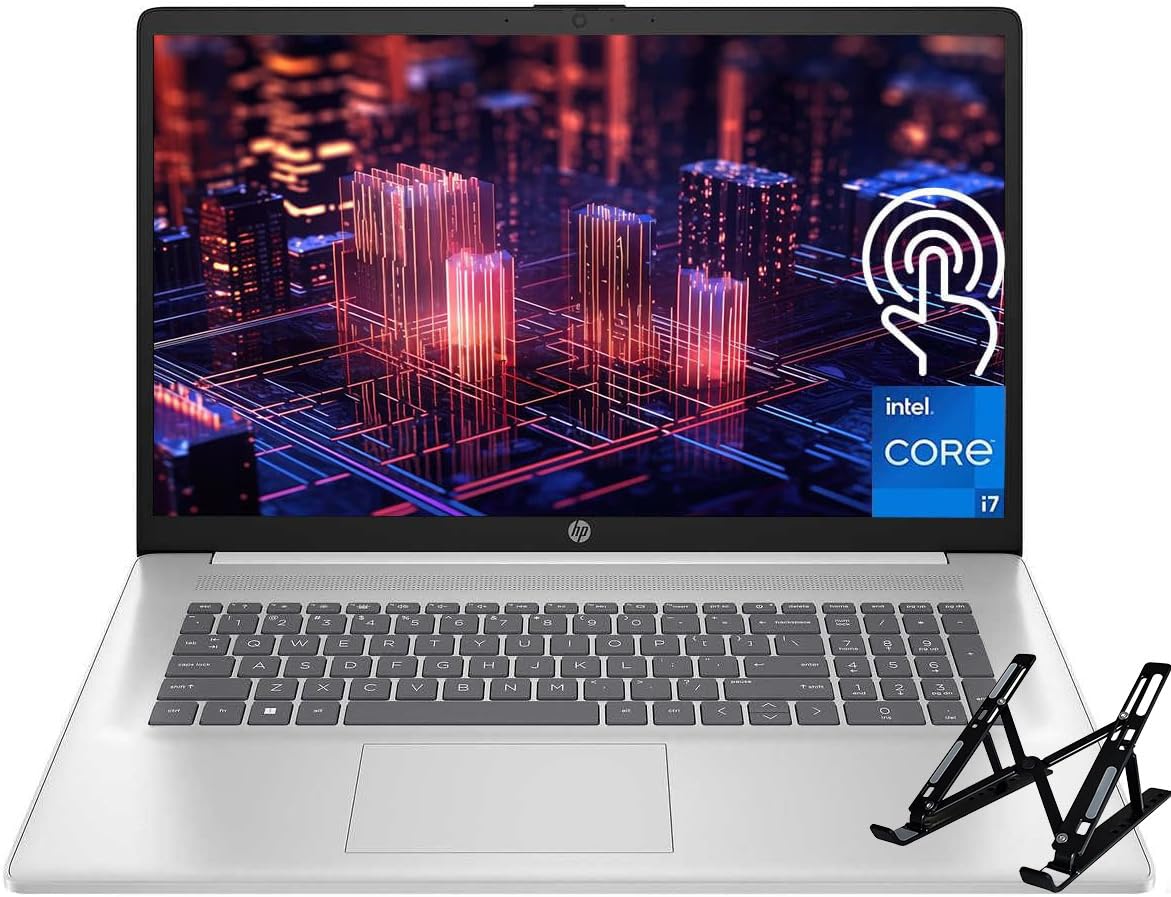 HP 17 Touchscreen Laptop 2023 Newest, 17.3" Touchscreen Display, Intel Core i7-1355U Processor(Up to 5 GHz), 64GB RAM, 4TB SSD, WiFi 6, Backlit Keypad, Windows 11 Home, with Laptop Stand
