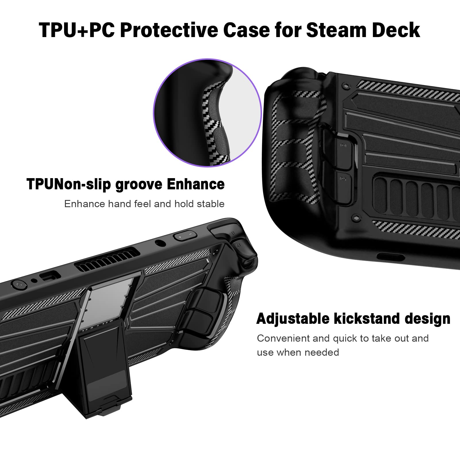 Mensican Steam Deck Case with Kickstand,TPU+PC Protective Case for Steam Deck,Shock-Absorption, Non-Slip and Anti-Scratch Accessories Skin for Steam Deck