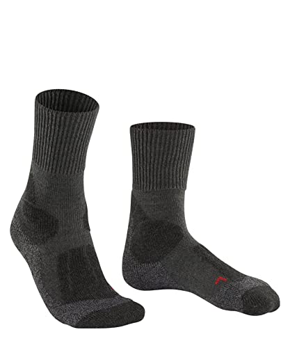 FALKE Men's TK1 Adventure Hiking Socks, Mid Calf, Thick Padding, Athletic Sock, Breathable Quick Dry, Merino Wool, Grey (Asphalt Melange 3180), 10.5-11.5, 1 Pair