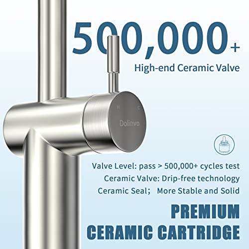 Kitchen Faucet with Pull Down Sprayer, Brushed Nickel Kitchen Faucet, Commercial Faucet for Kitchen Sink, Single Handle Kitchen Sink Faucets Brass Pull Down Kitchen Faucet with Deck Plate