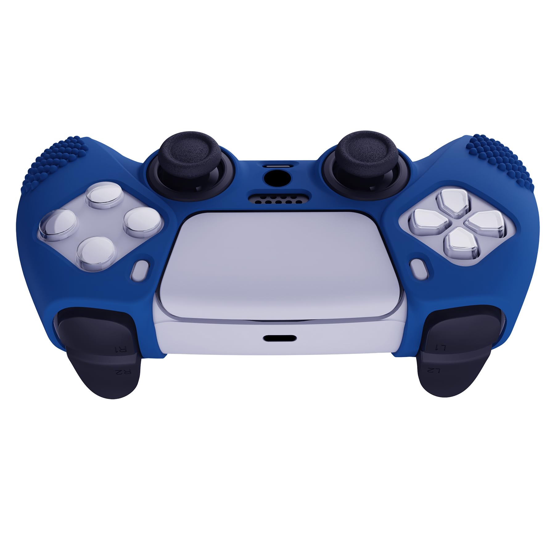 eXtremeRate PlayVital Blue 3D Studded Edition Anti-Slip Silicone Cover Skin for ps5 Controller, Soft Rubber Case Protector for ps5 Wireless Controller with 6 Black Thumb Grip Caps