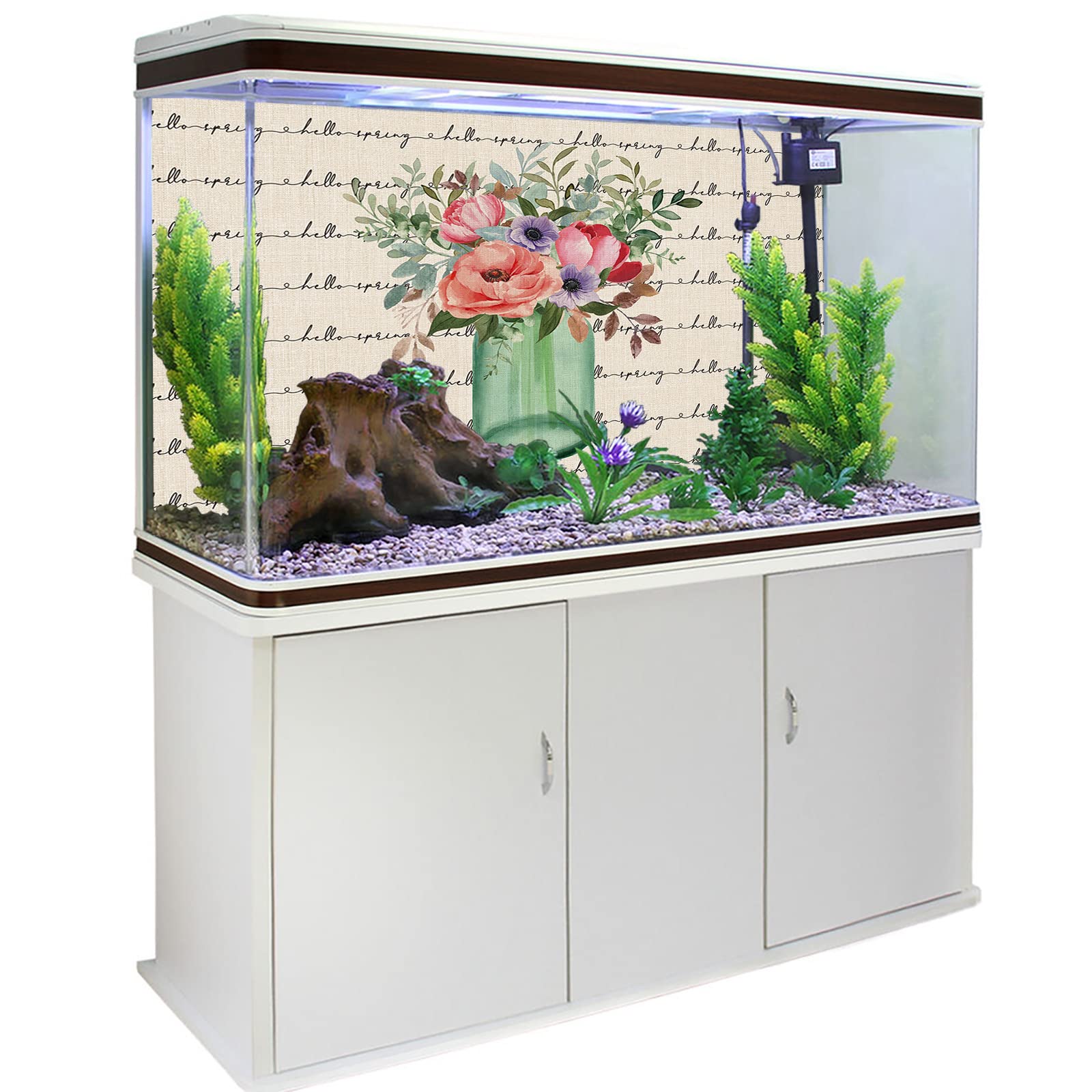 Glass Bottle Fish Tank Stickers PVC Aquarium Background Easy Use Fish Backdrop Aquarium for Fish Tank Decoration 18.4x48.8 inch Flower Hello Spring Line Texture