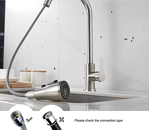 Kitchen Faucet Head Replacement, Pull Down Faucet Sprayer Head Attachment, Kitchen Sink Faucet Replacement Parts with 3 Modes Stream Spray and Aquablade Mode for G1/2 Connector (Brushed Nickel A)