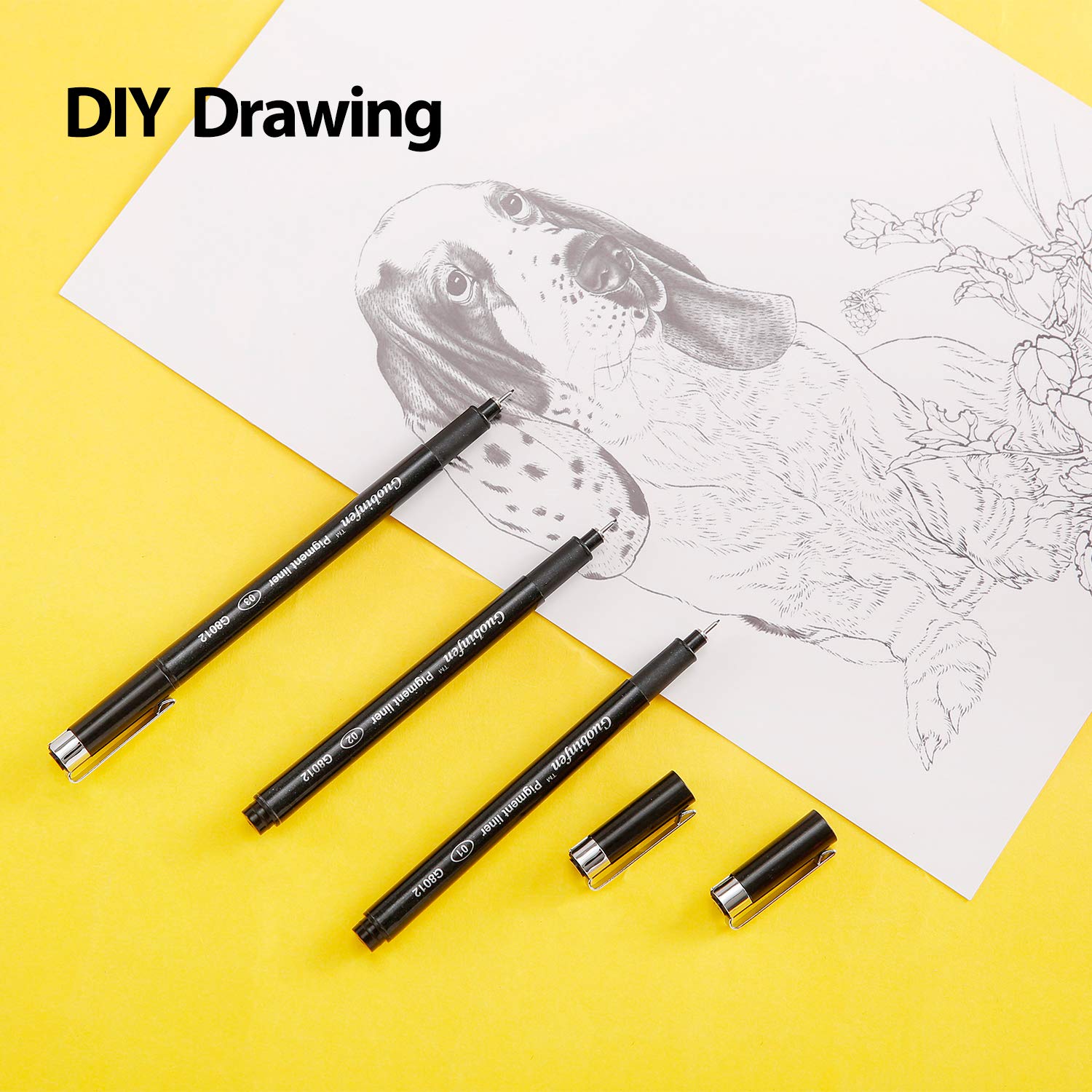 GUOBINFEN Set of 12 Black Micro-Pen Fineliner Ink Pens, Pigment Liner Professional Set Waterproof Archival Ink for Office Document Designing Technical Sketching Anime Artist Illustration Scrapbooking