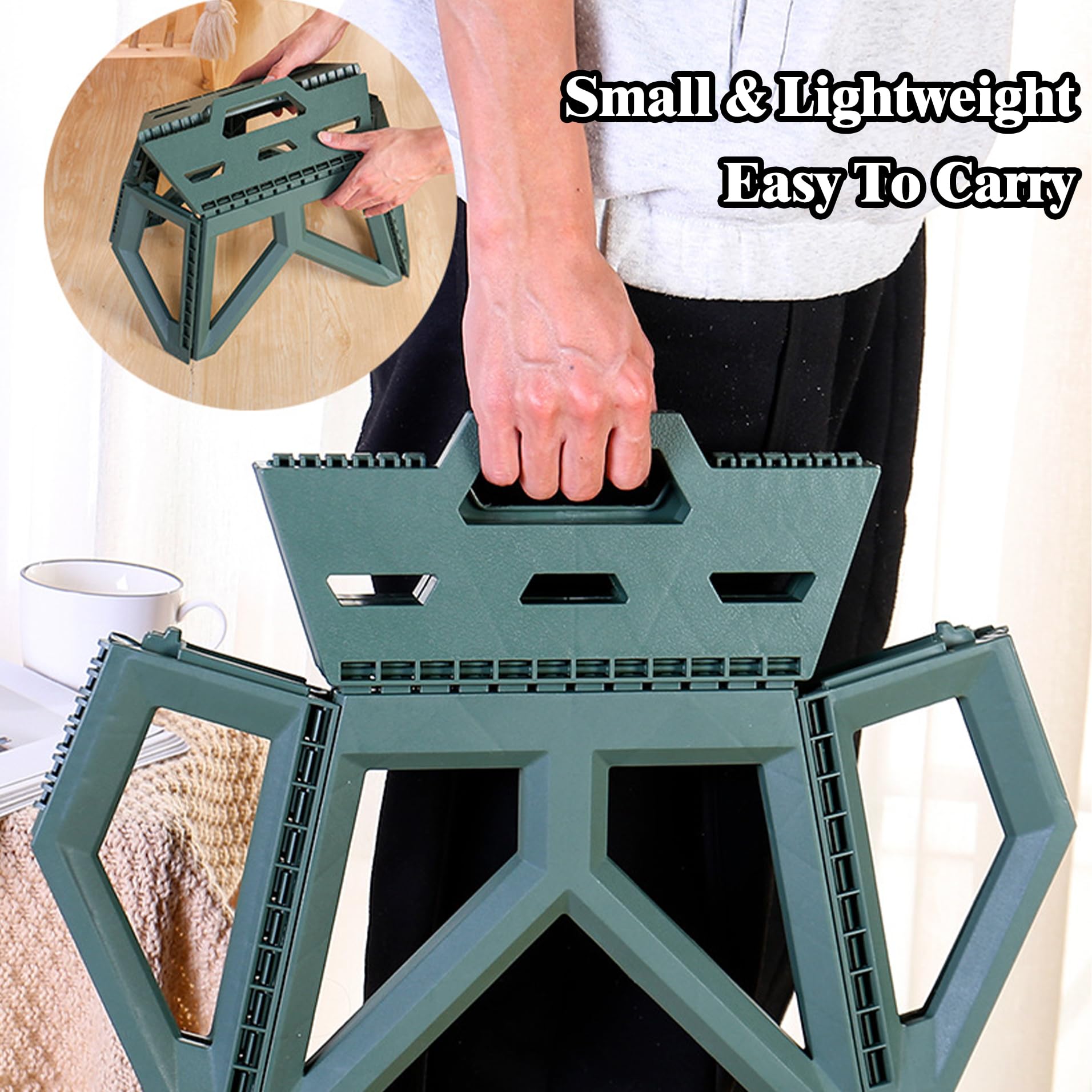 Folding Step Stool - Foldable Foot Stool with 9Inch Height, Holds Up to 300lbs, Lightweight Plastic Foldable Step Stool for Kids & Adults, Use in The Kitchen, Picnic, Bathroom & Outdoor. (Black)