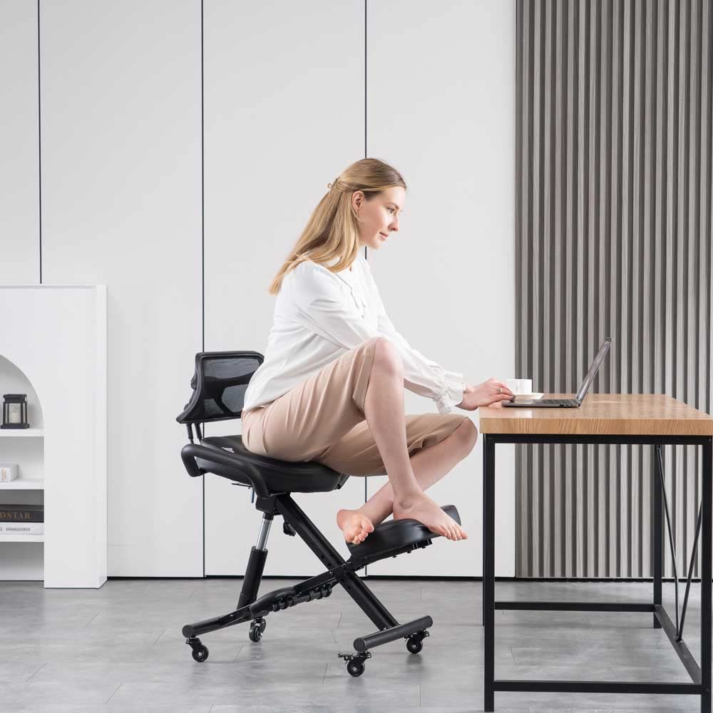 Ergonomic Kneeling Chair with Back Support and Wheels for Office, adjustable Balance chair for Home,Black