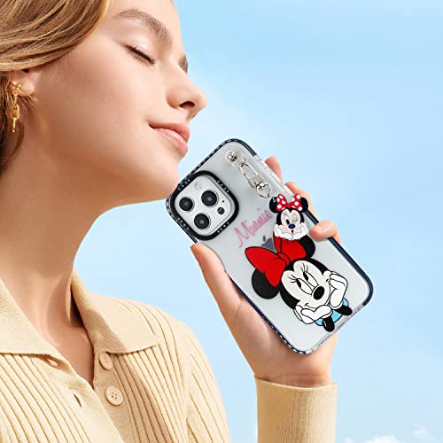 Threesee for iPhone 14 Pro Max Cute Case,Minnie Mouse Cute Cartoon Kawaii Girls Kids Women Slim Gel Rubber Bumper Soft TPU Protective Clear Case with Pendant for iPhone 14 Pro Max 6.7 inch(Minnie)