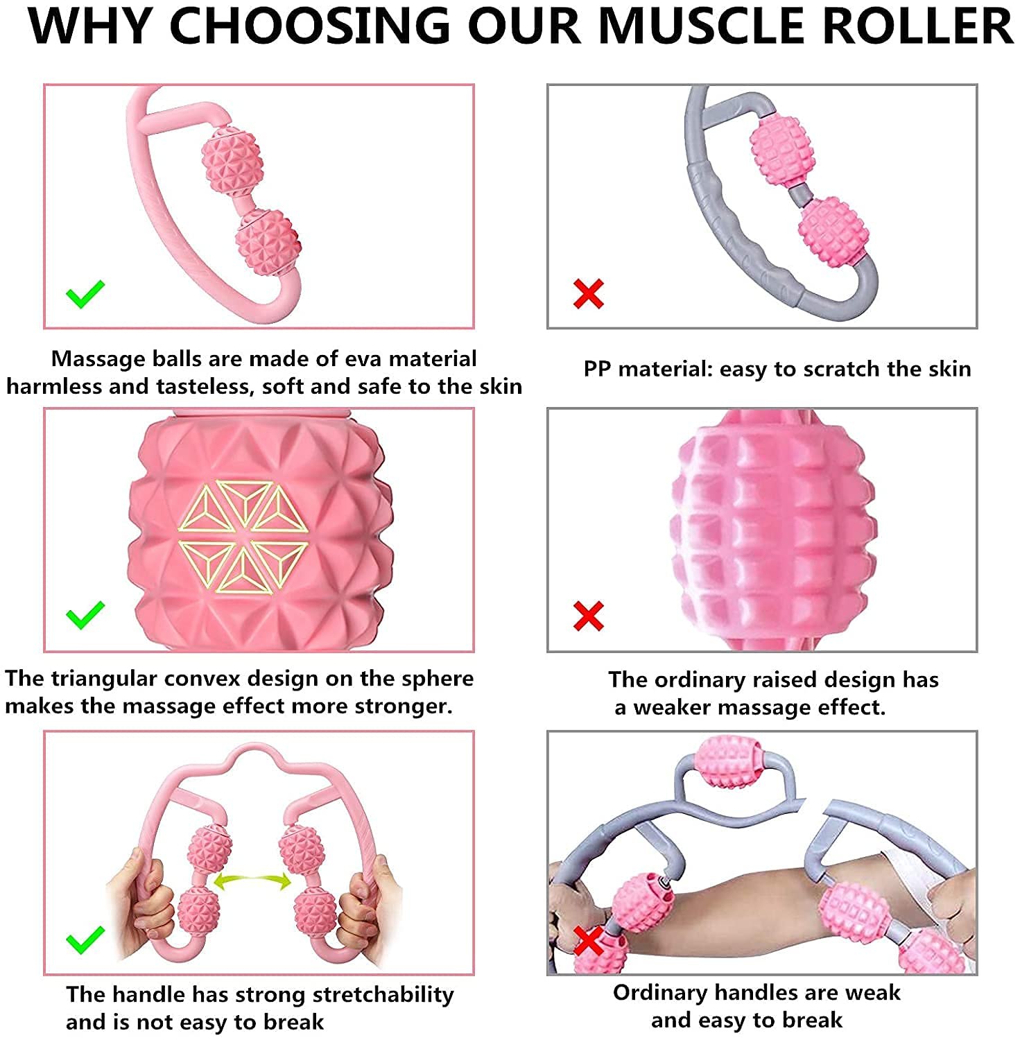 Foam Muscle Roller, Flexible Trigger Point Massage Stick for Calves, Legs and Arms, Self Massager Foam Roller for Relieve Muscle Soreness, Stiffness and Tight Muscles After Workout Exercise Pink