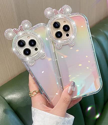 Threesee for iPhone 14 Pro Max Mickey Mouse Cartoon Case,Bling Glitter Diamond Cute Bow Soft TPU Women Girls Kids Protective Clear Phone Case for iPhone14 Pro Max 6.7 inch