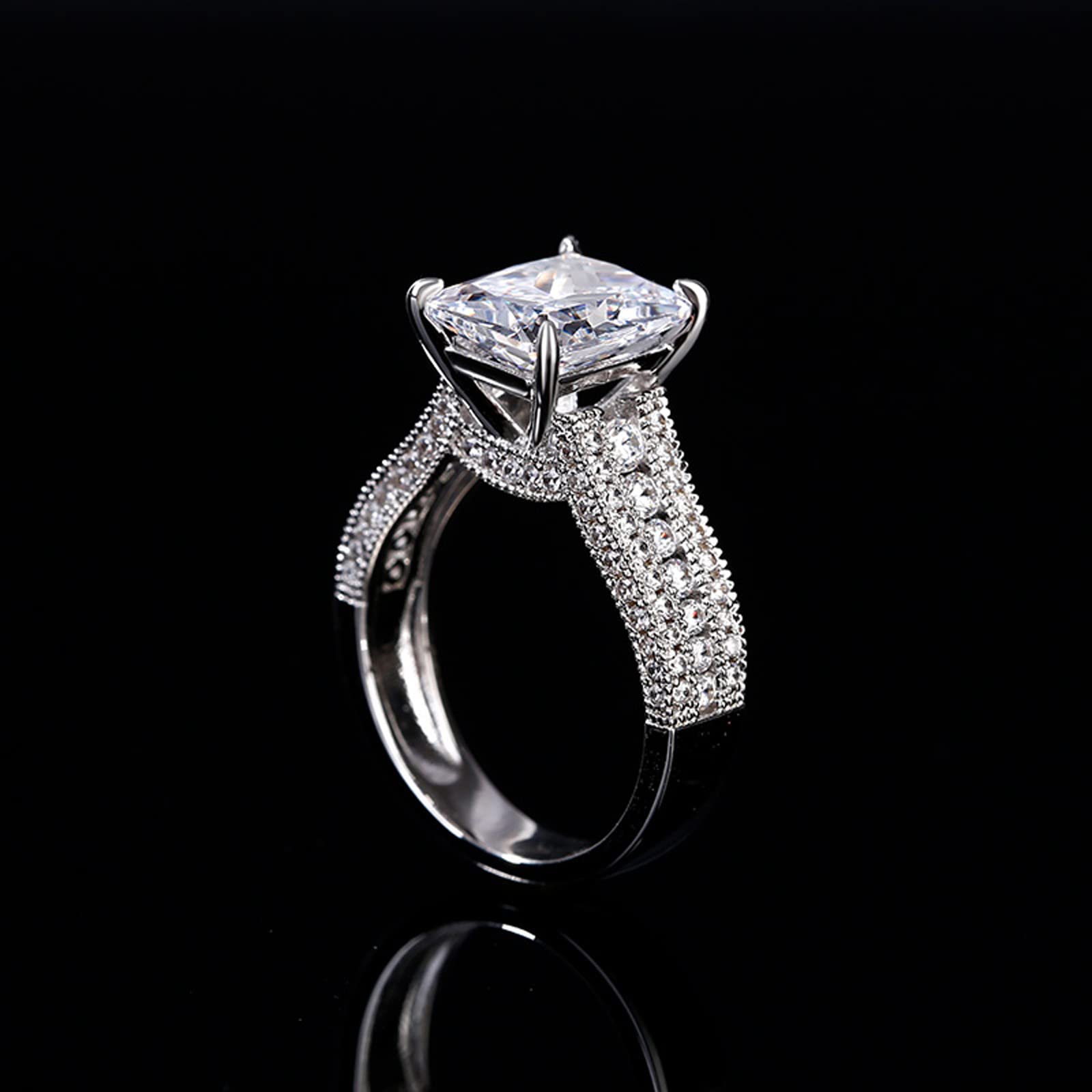 Jeulia Classic Radiant Cut Wedding Ring:Sterling Silver Halo Diamond Bridal Set Engagement Band Best Anniversary Promise Valentines Jewelry Gift with Box (White diamond, 6.5)