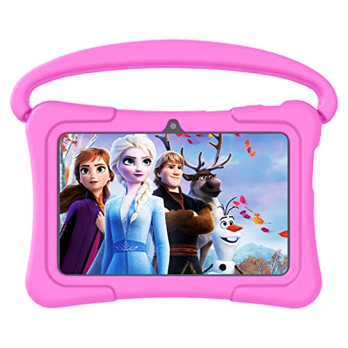 WXUNJA Kids Tablet, 7 inch Android Tablet for Kids, 3GB 32GB Toddler Tablet with Bluetooth, GMS, WiFi, Parental Control, Dual Camera, Shockproof Case, Educational, Games (Pink)