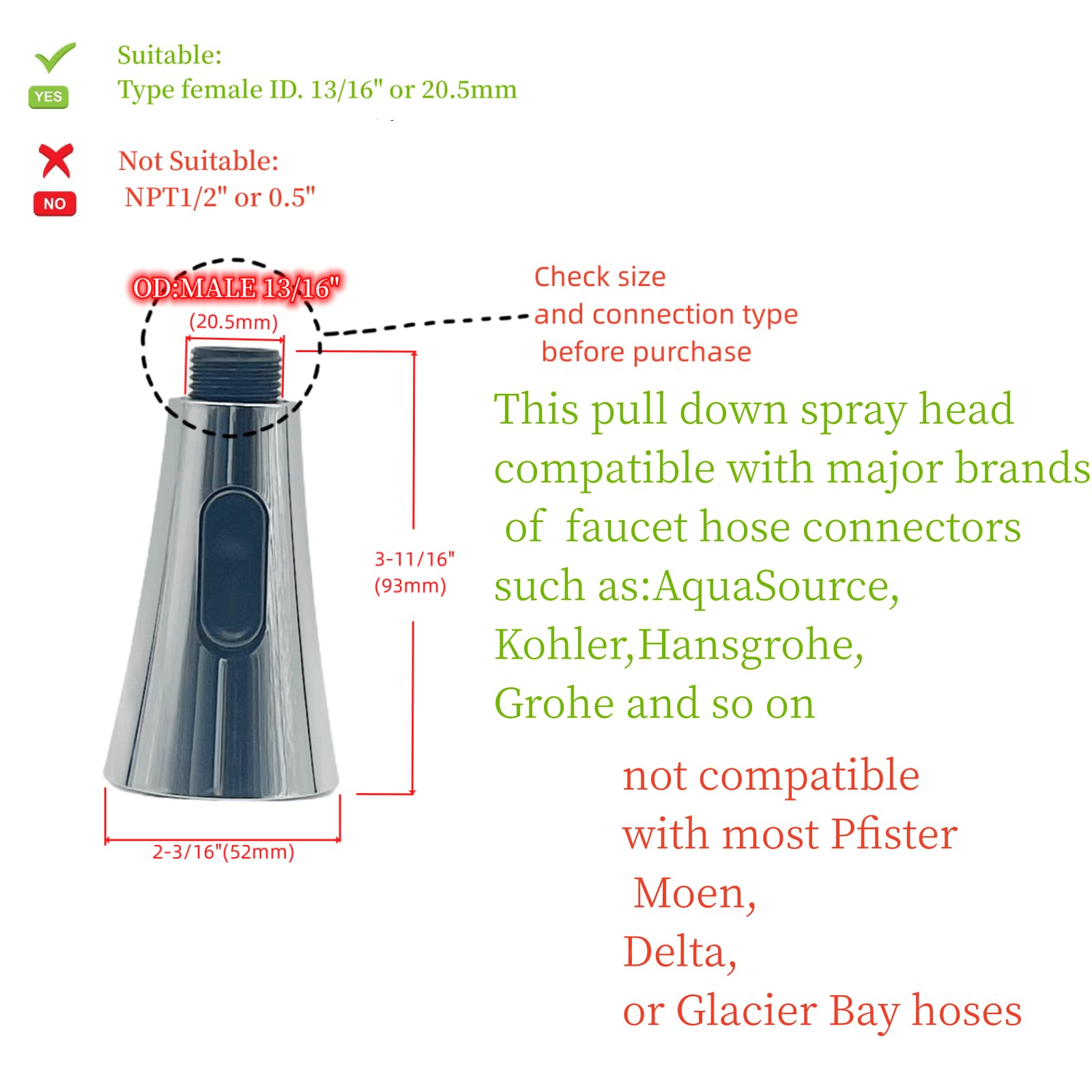 Kitchen Faucet Head Replacement Simple Kitchen Sink Faucet Parts Kitchen Faucet Head G 1/2 Pull Down Faucet Spray Head Movable Kitchen Tap Head Faucet Sprayer Water(Chrome)