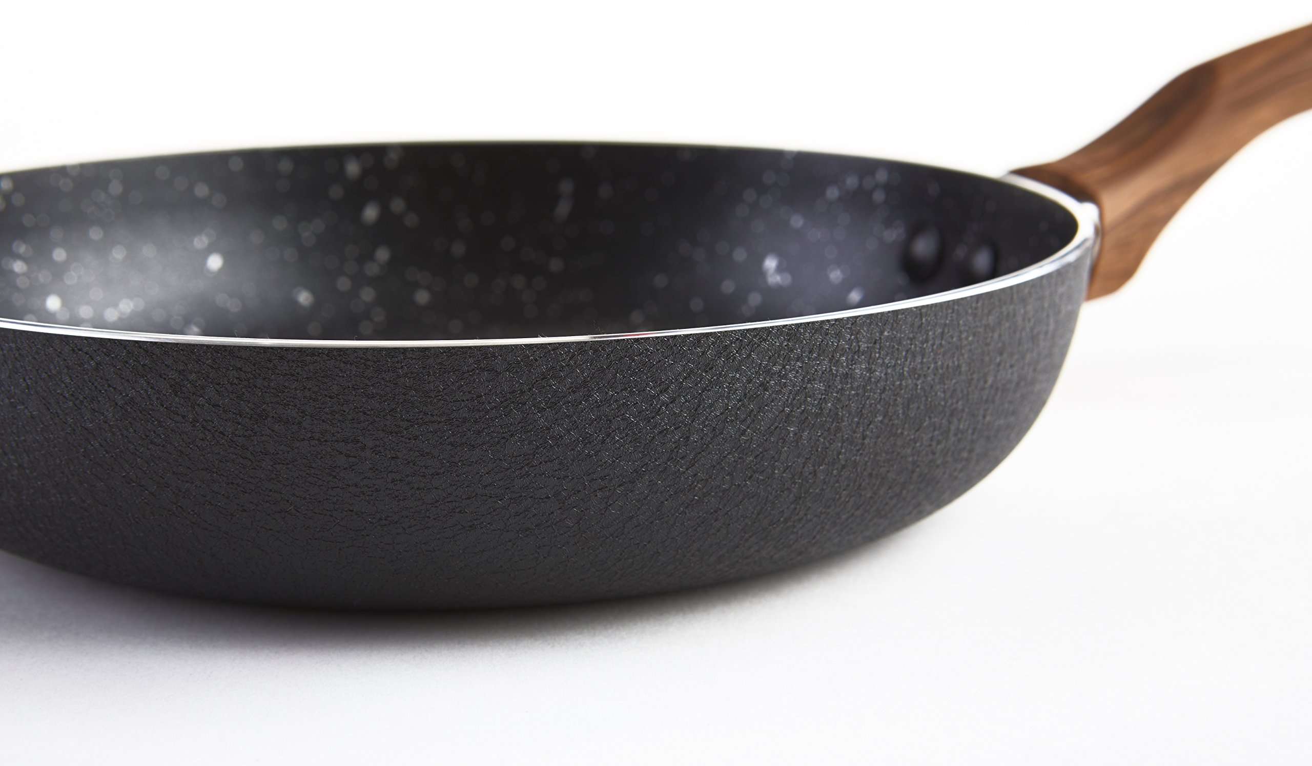 IMUSA USA 9.5" Black Stone Nonstick Fry Pan with Woodlook Handle and Speckled Nonstick Interior