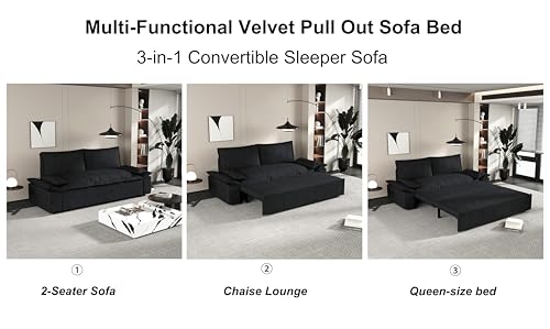 Verfur 3 in 1 Pull Out Couch Bed Sleeper Sofa,Modern Upholstered Loveseat Lounge Sofa & Couches w/Reclining Backrest, Convertible Futon Love Seat Small Furniture for Living Room