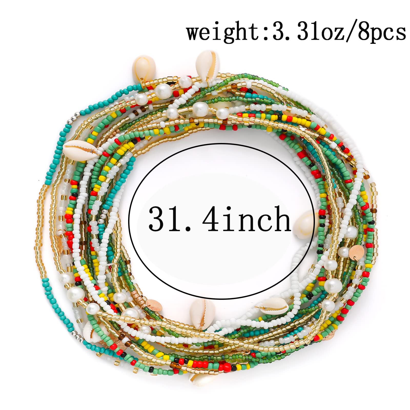 Inactwin 8Pcs African Waist Beads for Women Belly Beads for the Waist Plus Size Butterfly Stretchy Waistbeads