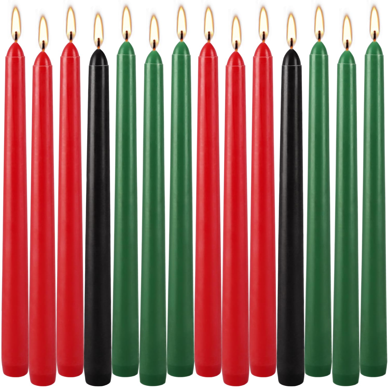 Set of 14 Kwanzaa Taper Candles, 6 Red, 6 Green, 2 Black Mishumaa Saba Candle Set, 10 Inch Dripless Tall Candle Stick for Kwanzaa, 7-7.5 Hour Burn Time
