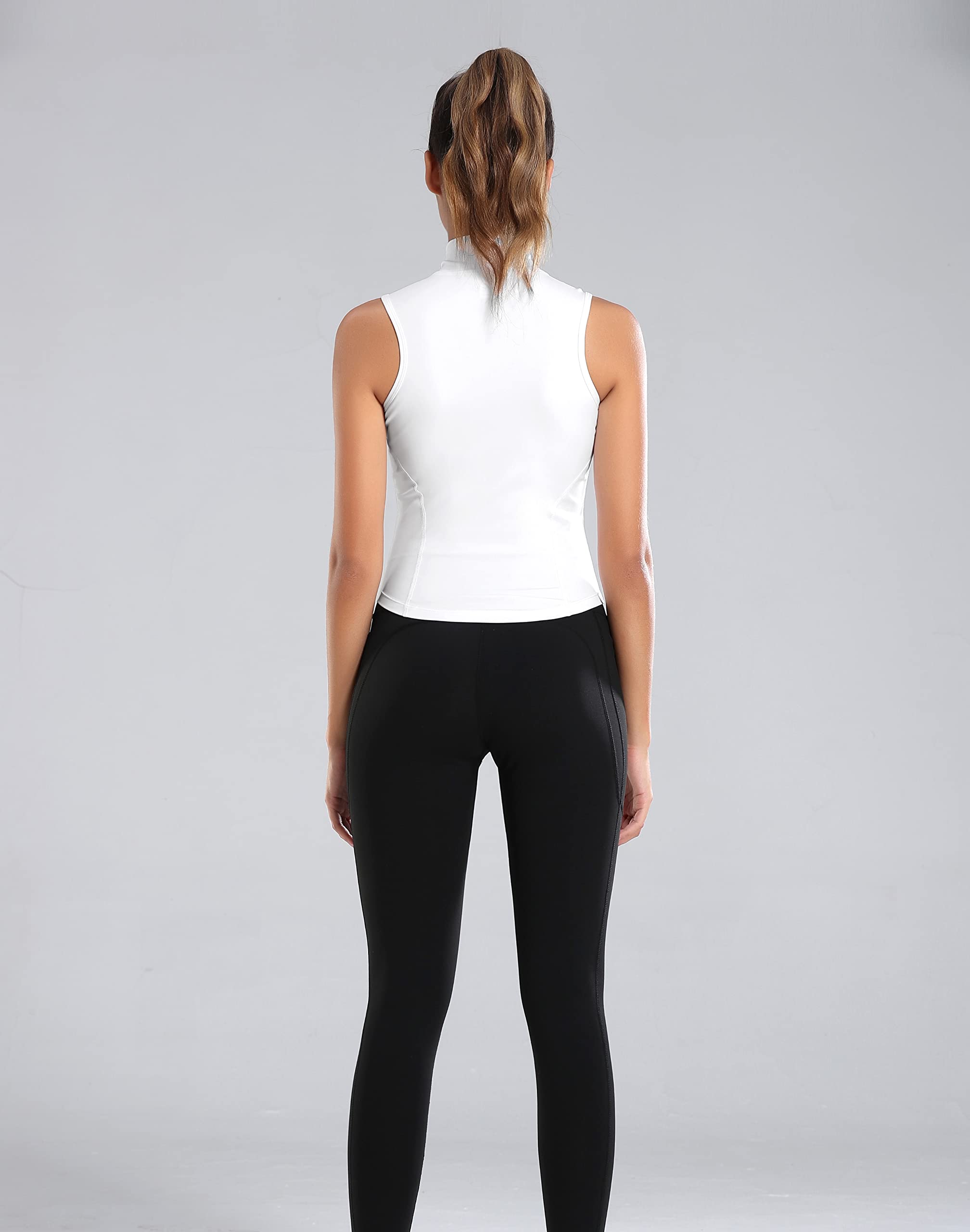 Inadays Women's Activewear T-Shirts Sleeveless Athletic Tank Top Shirts Zip Up Tshirt for Running Fitness Exercise White