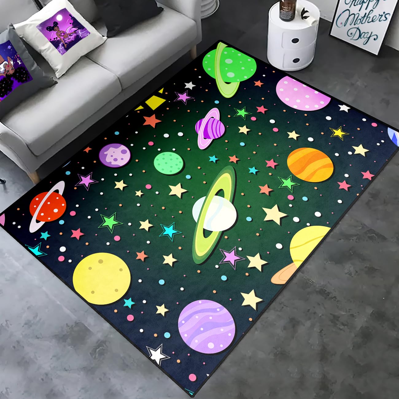 Stars Galaxy Rug - Outer Space Galaxy Area Rug Starry Night Solar System Planet Carpet for Kids Cute Cartoon Floor Mat for Living Room Bedroom and Playroom Home Decorative, 2'5āĆ4'(47 x 31 inch)