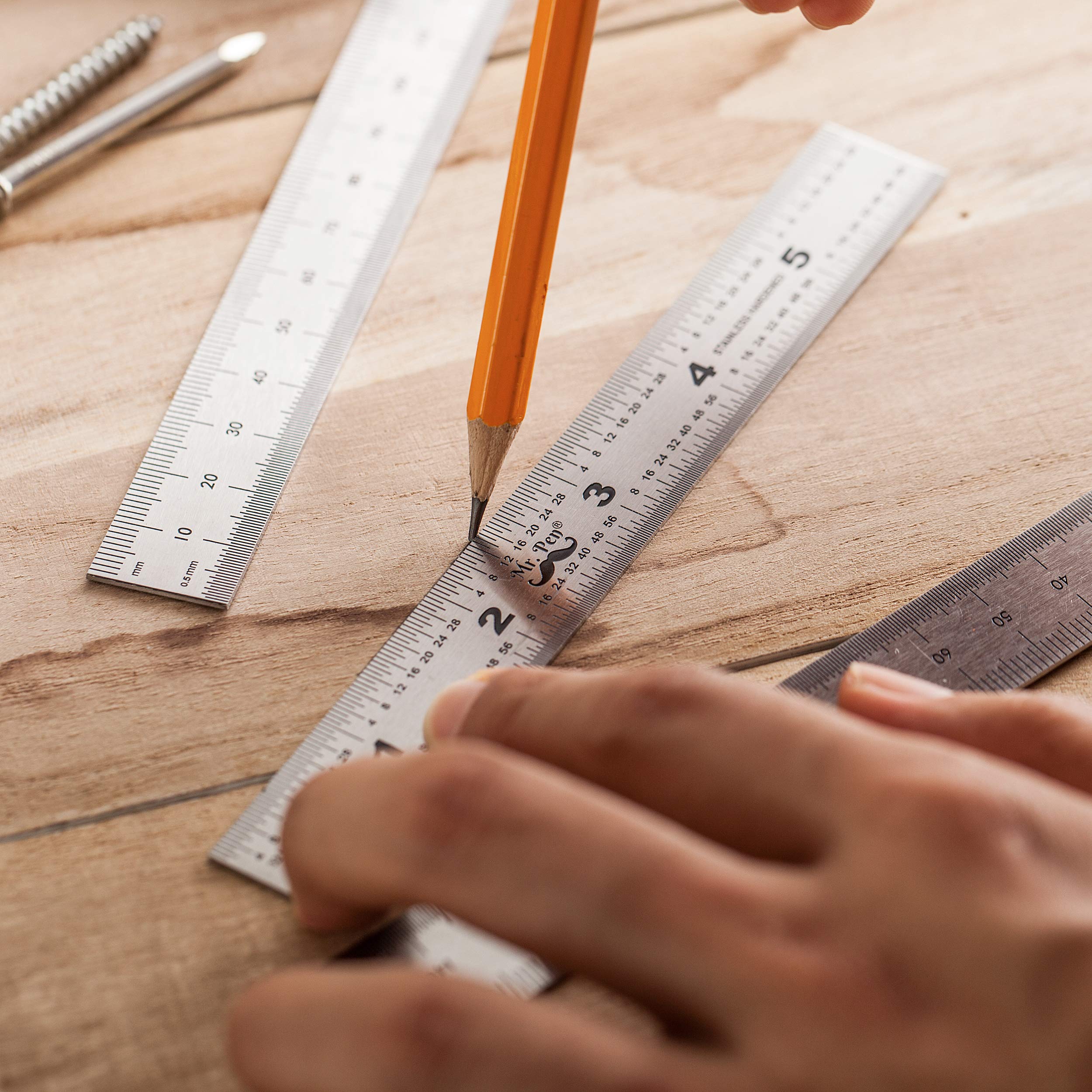Mr. Pen- Machinist Ruler, Ruler 6 inch, 3 Pack, mm Ruler, Metric Ruler, Millimeter Ruler, (1/64, 1/32, mm and .5 mm), Metal Ruler 6 inch, Precision Ruler, 6 inch Ruler, Stainless Steel Ruler, Rulers