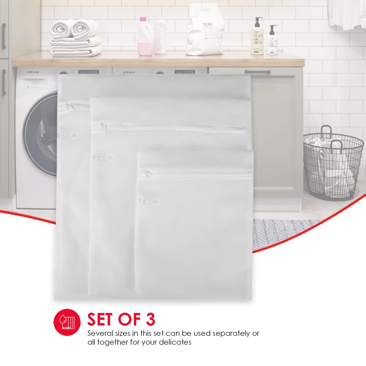 Sunbeam 3 Piece Micro Mesh Delicate Laundry Wash Bag, White