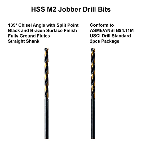 MAXTOOL 1/32" 2pcs Identical Jobber Length Drills HSS M2 Twist Drill Bits Fully Ground Black & Bronze Straight Shank Drills; JBF02H10R02P2