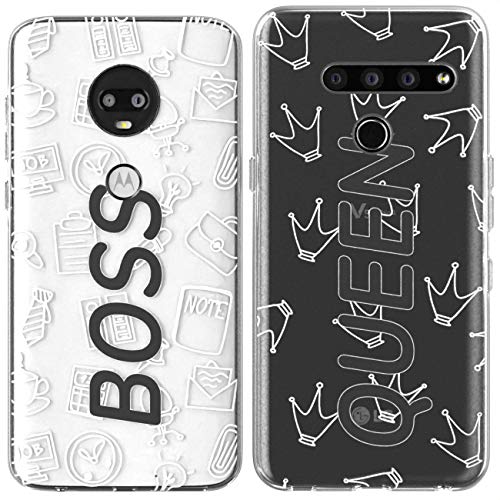 Toik Matching Couple Cases for Apple iPhone 11 Pro Xs Max Xr 10 X 8 Plus 7 6s 5s SE Cover Boyfriend Clear Lightweight Queen Basic Pattern Cute Protective Soulmate Boss Silicone Anniversary Simple