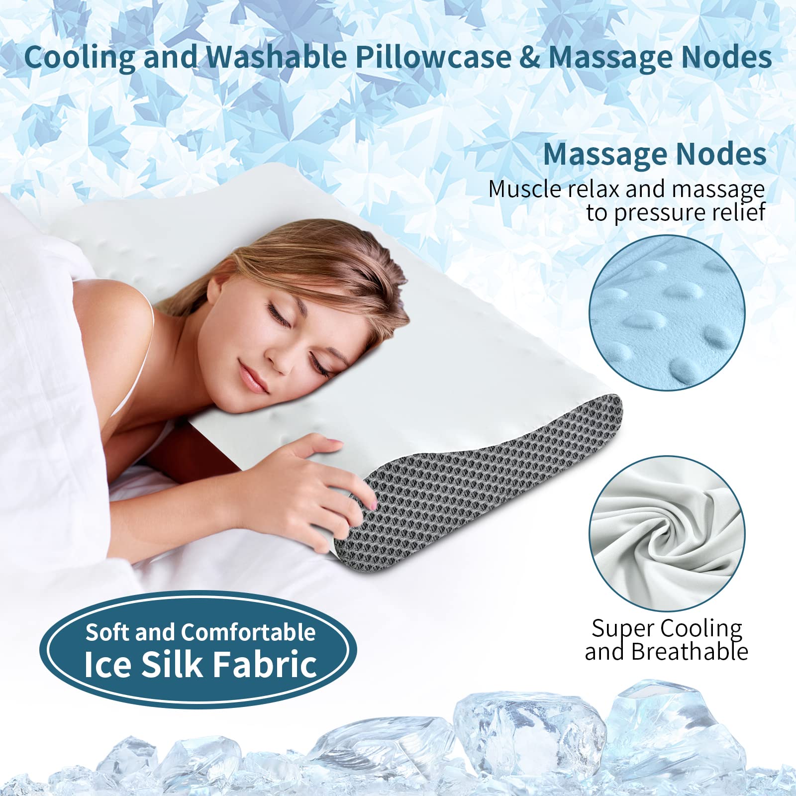 HAMYODO Memory Foam Contour Neck Pillow for Neck and Shoulder Pain Relief - Ergonomic Cervical Pillow with Cooling Pillowcase - Washable Cover - 2 Heights for Side, Back and Stomach Sleepers