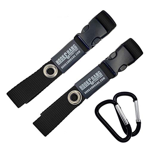 SECURE IT QUICK - Hook & Hang Strap Storage & Organizer - Hang Hoses, Cords, Tools, Drills, Ladders & More. Another Incredible Organizer! (2 PK - W/Hooks, Black)