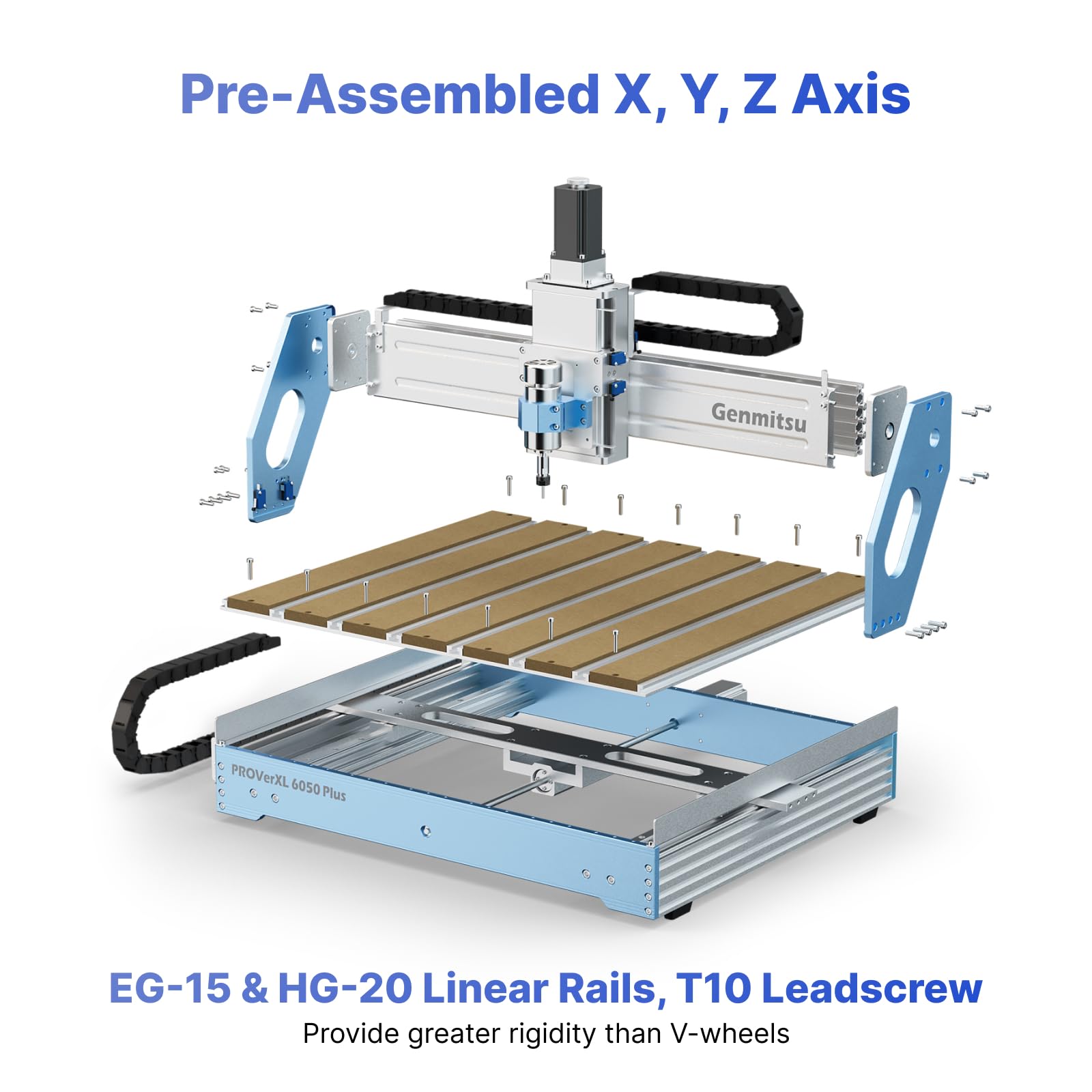 Genmitsu CNC Machine PROVerXL 6050 Plus for Metal Wood Acrylic MDF Carving, GRBL Control, 3 Axis Milling CNC Router Machine, Hybrid Table, Working Area 600 x 500 x 115mm (23.62" x 19.69" x 4.53")