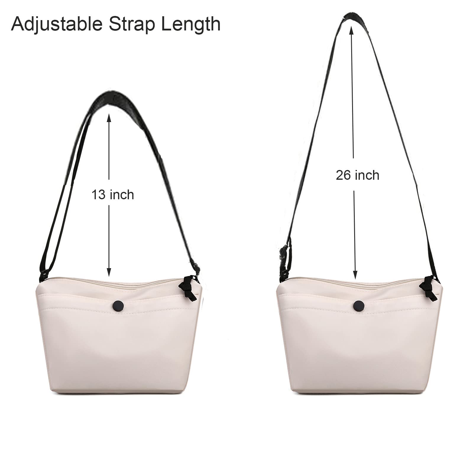 Lily queen Lightweight Crossbody Bag for Women Small Nylon Shoulder Bags Zipper Cream