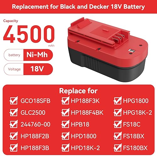 HOCHSTERN 2Pack 4.5Ah Ni-Mh Replacement for Black and Decker 18v Battery HPB18-OPE HPB18 244760-00 A1718 FS18FL FSB18 Firestorm Compatible with Black and Decker 18 Volt Cordless Power Tools Battery