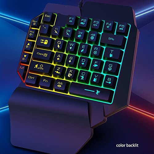 One Handed Keyboard Mouse Combo, 39 Keys Gaming Keyboard Ergonomic Design, 4 Level DPI Adjustable Mouse, RGB Color Backlit USB Keyboard Mouse Set for Work, Game