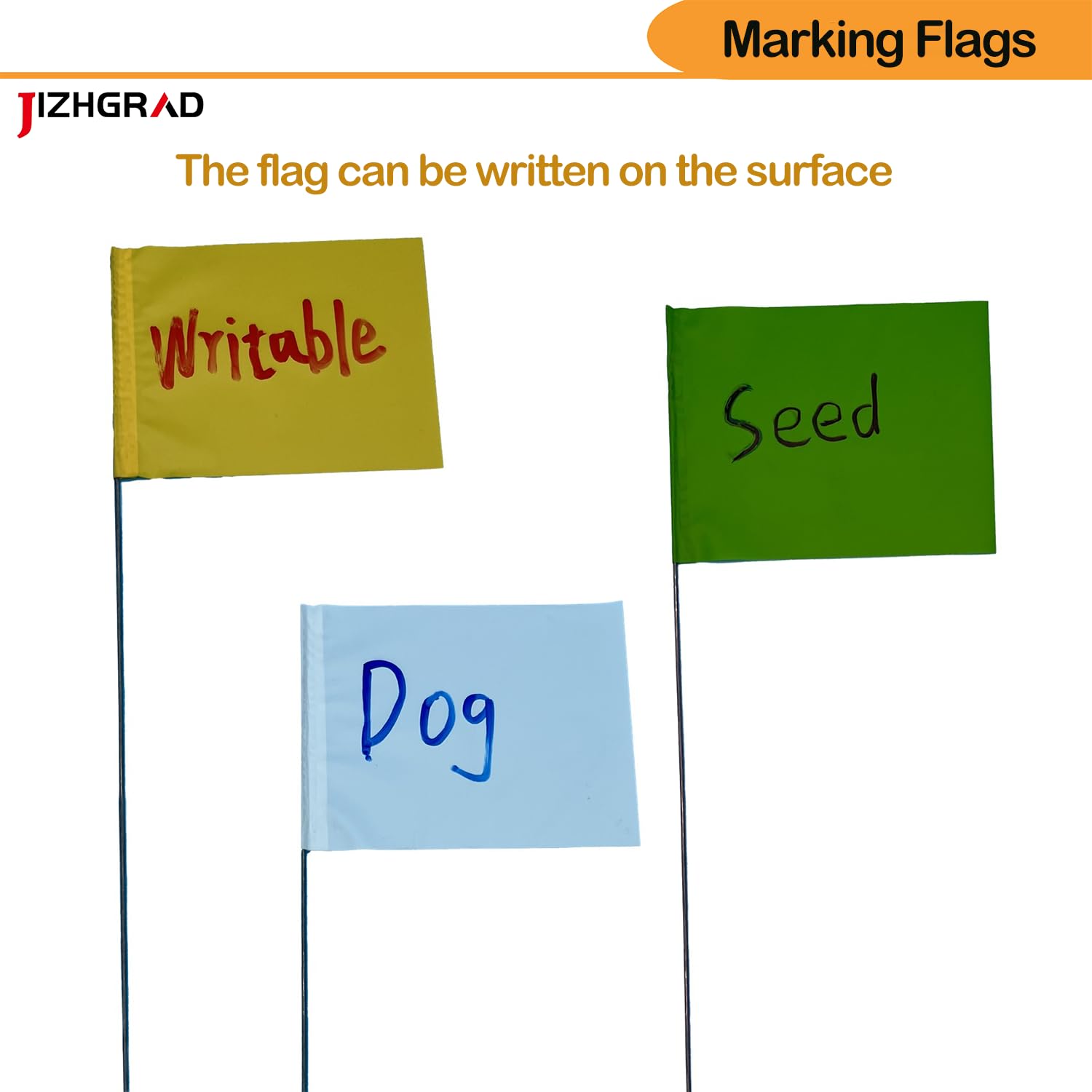JIZHGRAD White Marking Flags for Lawn, 100 Pack Yard Flags | 4x5x16 Inch, Boundary Flags Dog Training,Marker Flags,Invisible Fence, Lawn/Survey/Landscape/Sprinkler/Surveyor/Stake Flags