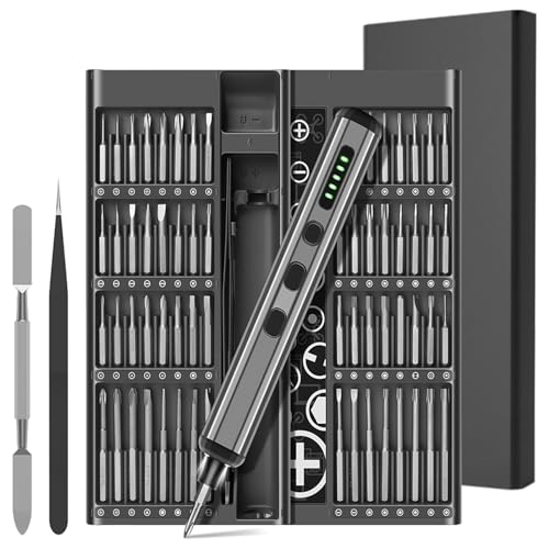 Mini Electric Screwdriver, 68-in-1 Precision Electric Screwdriver 400RPM with 5 Torque Settings, 68 Drill Bits, Pry Bar, Led and Tweezers, Electric Precision Screwdriver Kit for Pc Building