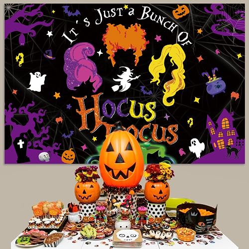 Hocus Pocus Backdrop Banner, Halloween Hocus Pocus Party Decorations, 7x5ft Halloween Witch Theme Backdrop for Hocus Pocus Party Supplies
