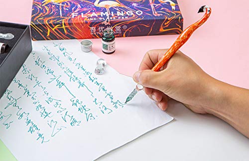 XIAOYU 8 Pcs Handmade Glass Dip Pen Calligraphy Pens Set High Borosilicate Glass Signature Pen with Ink(15ML) - Orange