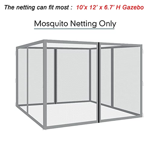 Replacement Universal Gazebo Netting 4 Panels with Zipper for Garden Patio Yard, ONLY Netting (10βx12β, Grey)