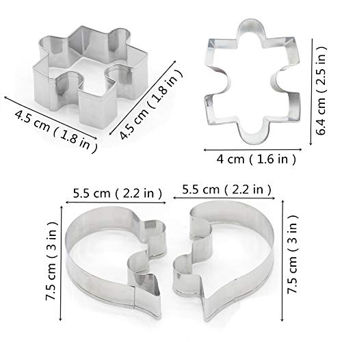 LOVE Heart Puzzle Shaped Cookie Set of 4 pcs, Stainless Steel Valentineās Day Jigsaw Puzzle DIY Fondant Cutters