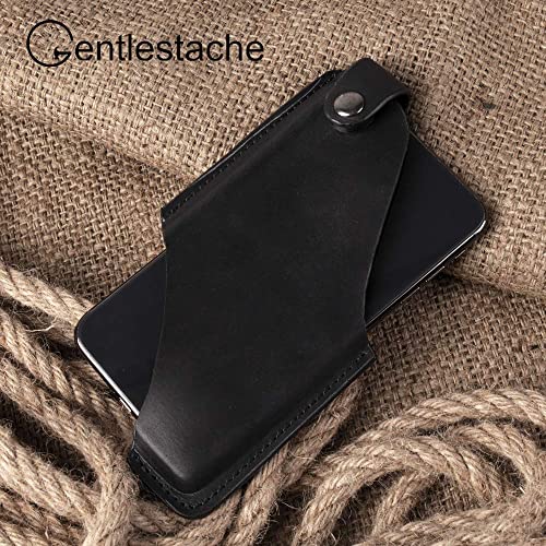 Gentlestache Leather Phone Holster, Phone Holder for Belt Loop, Cell Phone Cases, Leather Belt Pouch with Magnetic Button Black