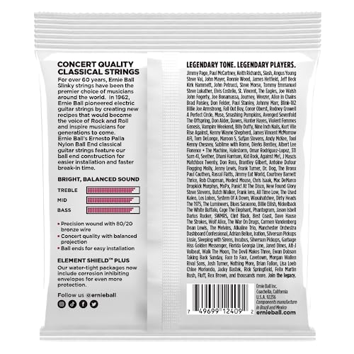 Ernie Ball Ernesto Palla Black & Gold Ball-End Nylon Classical Guitar Strings, 28-42 Gauge (P02409)