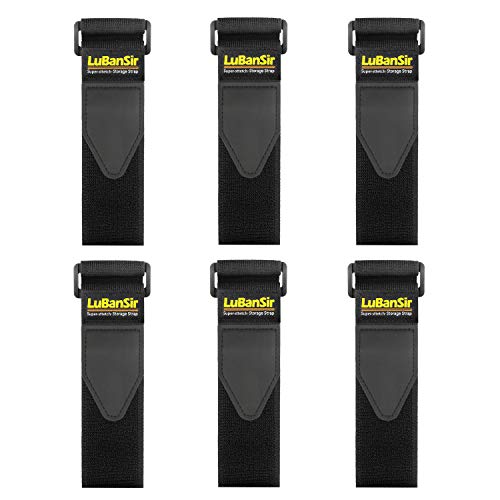 LuBanSir Cinch Straps - 2" x 18" (6 Pack) Elastic Hook and Loop Storage Straps with Buckle for Bicycle, Truck, Boat and More for Extension Cords, Ropes, Hoses Organization - Black