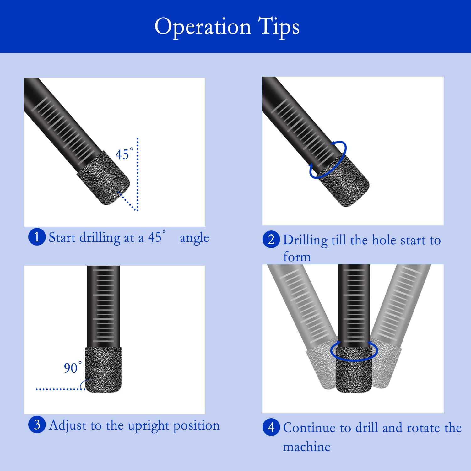 Larouoba 6PC Dry Diamond Drill Bits Set, Diamond Core Drill Bits for Tile Ceramic Granite Marble Porcelain Stone Glass Hard Materials (not for Wood) Round Shank 1/4, 5/16, 3/8, 1/2 inch.