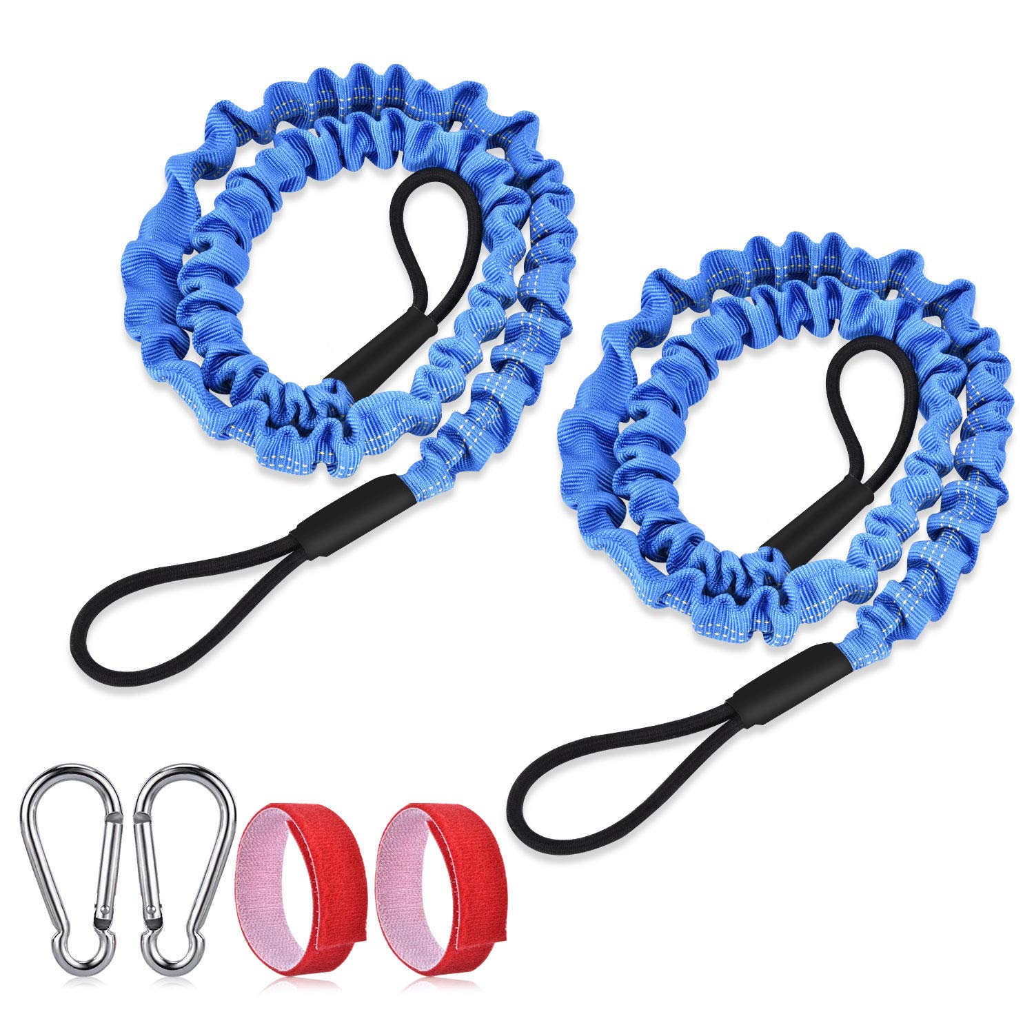 FIRINER Stretchable Kayak Paddle Leash 2 Pack 3.6ft Coiled Rod Leashes with D-Shape Carabiner Bungee Cord for Kayaking Canoe Surfboard Fishing Pole