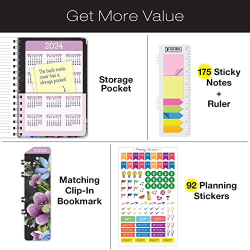 HARDCOVER Academic Year 2023-2024 Planner: (June 2023 Through July 2024) 5.5"x8" Daily Weekly Monthly Planner Yearly Agenda. Bookmark, Pocket Folder and Sticky Note Set (Midnight Butterfly)